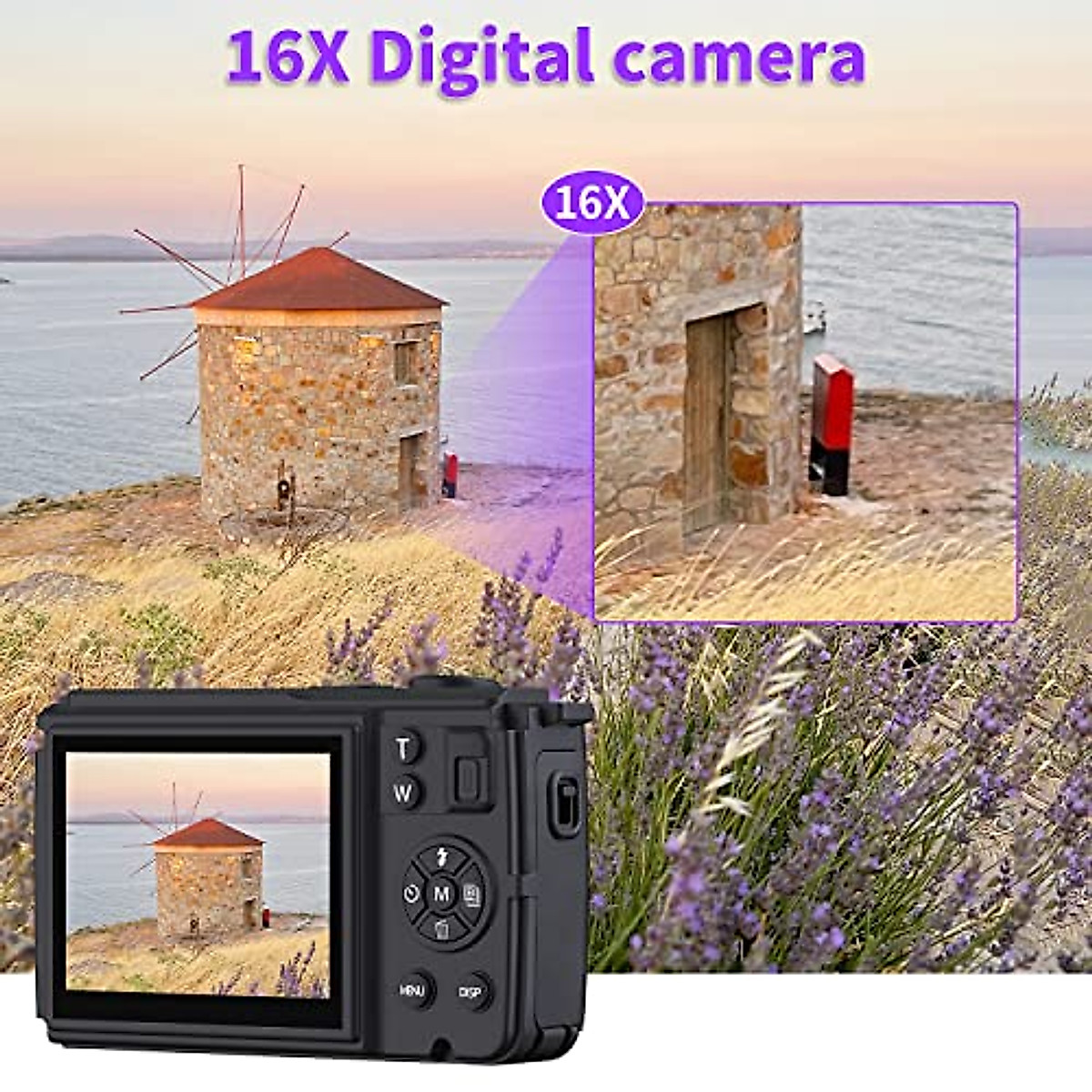 Digital Camera, FHD 4K Digital Camera for Kids with 16X Digital Zoom Compact Point and Shoot Camera Portable Small Camera for Kids Teens Students Boys Girls