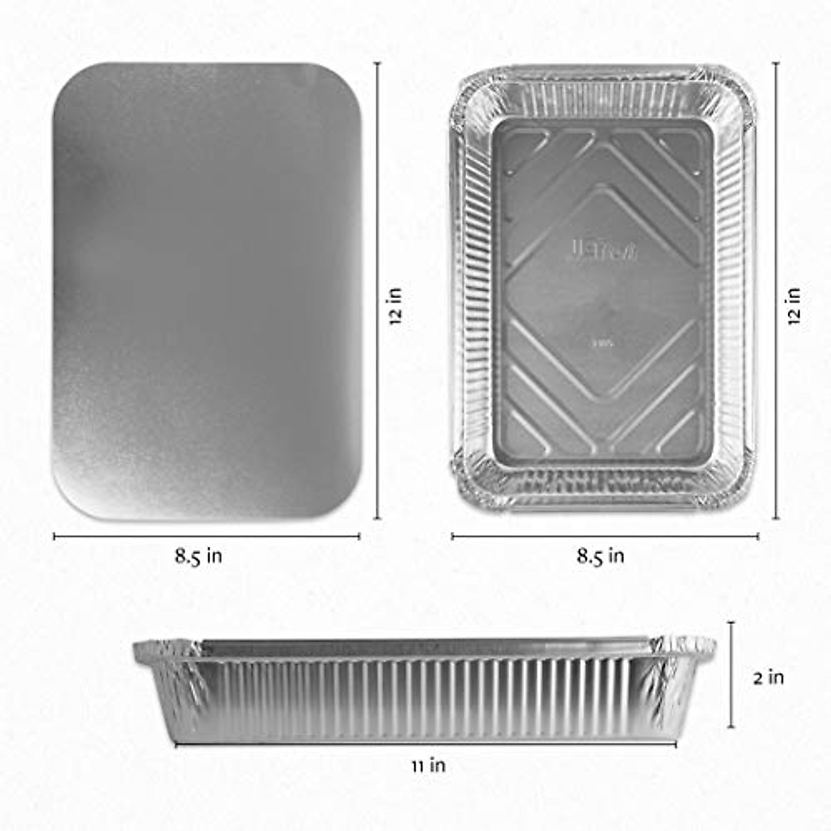 PLASTICPRO Disposable 4 LB Aluminum Takeout Tin Foil Oblong Baking Pans 12'' X 8'' X 2'' Inch With Cardboard Lids - Brownies, Bread, or Lunchbox, Pack of 5