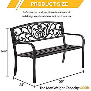 YIQIEDEY 500 Lb Heavy Duty & Durable 2-3 People Garden Bench, Patio Bench Outdoor Bench with Armrests, Comfortable Seat Furniture for Park Yard Deck Entryway, Black