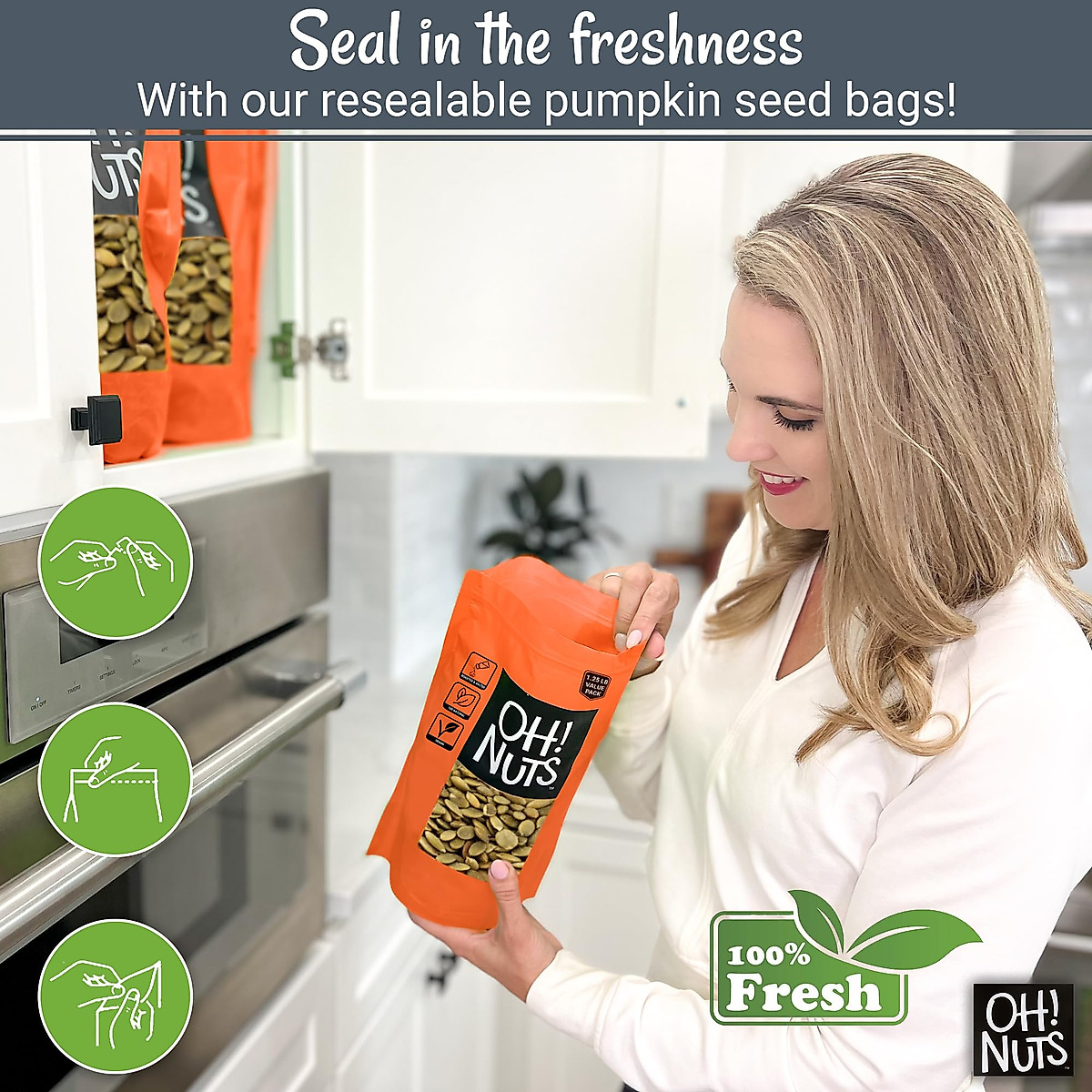 Oh! Nuts Roasted Salted Pumpkin Seeds | All-Natural Protein Power | Fresh, Healthy Keto Snacks | Unshelled Pepitas in 1.25 LB Resealable Bulk Bag | Vegan & Gluten-Free Snacking