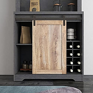 Holaki Wine Bar Cabinet,Kitchen Hutch Storage Cabinet with Sliding Barn Door and Shelves,Farmhouse Sideboard and Buffet Cabinet with Wine Rack,Coffee Bar Cabinet for Living,Dining Room,Kitchen(Black)