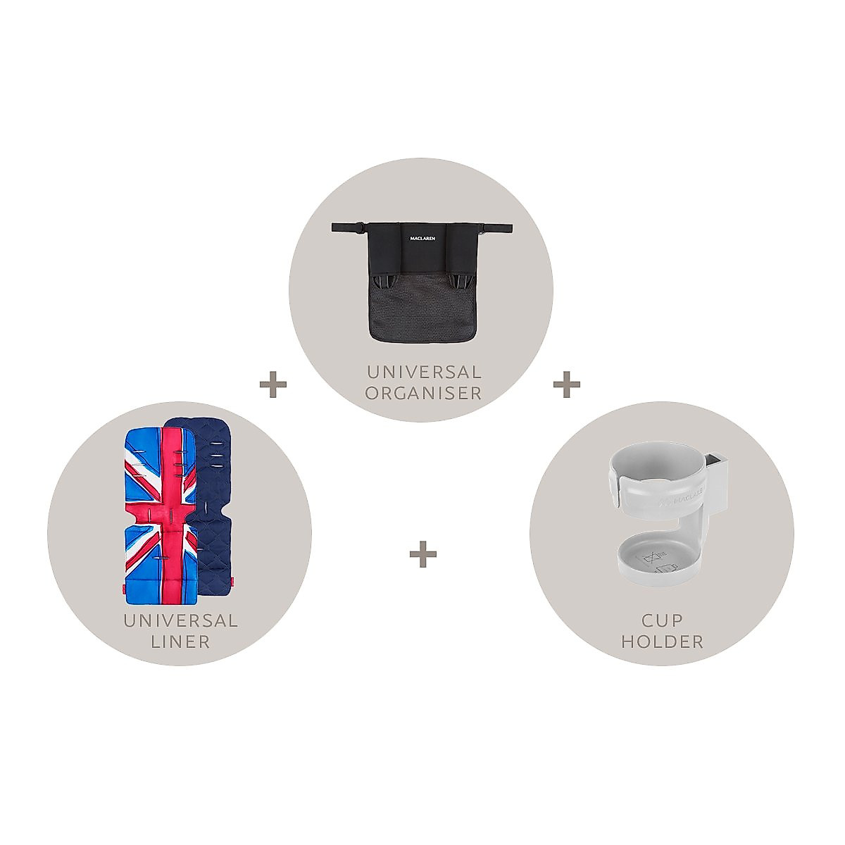 Maclaren Starter Kit- Essential Stroller Accessories to get You on Your Way. A Universal Organiser, Universal Seat Liner, Cupholder. Fits on All Maclarens and Most Umbrella-fold Stroller Brands.