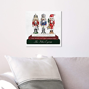 Wynwood Studio WynHoliday Christmas Seasonal Canvas Wall Art Painting Print 'Holiday Nutcracker Books' Christmas Home Décor, 12" x 12", Green, Red