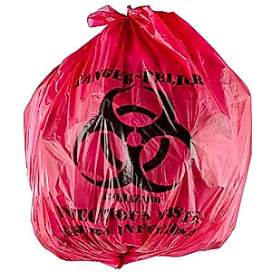 Red Isolation Infectious Waste Bag/Biohazard Bag High Density 7 Gallon 12 Microns 17" x 18" - 100 Count