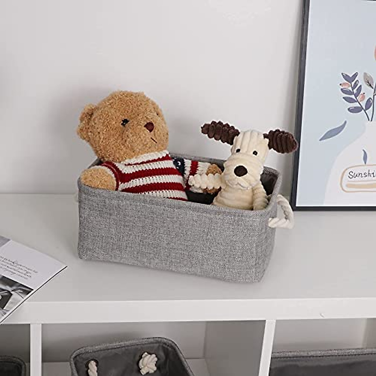 Bidtakay Baskets Set Fabric Storage Bins-Grey Bundled Baskets of 3 Medium Baskets 15" X 11" X 9.5" + 6 Small Baskets 11.8" X 7.8" X 5" for Shelves, Organizing