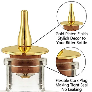 Bitter Bottles Pourer - Set of 4 pcs 20mm Diameter Gold Dasher Top with Cork Base (Gold)