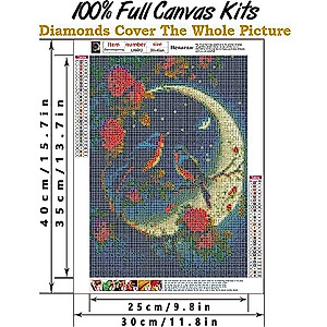 5D Diamond Painting Kits for Adults,Flowers Diamond Art Kits for Adults Kids Beginner,Bird Round Full Drill Craft Diamond Painting for Home Wall Decor 12X16inch