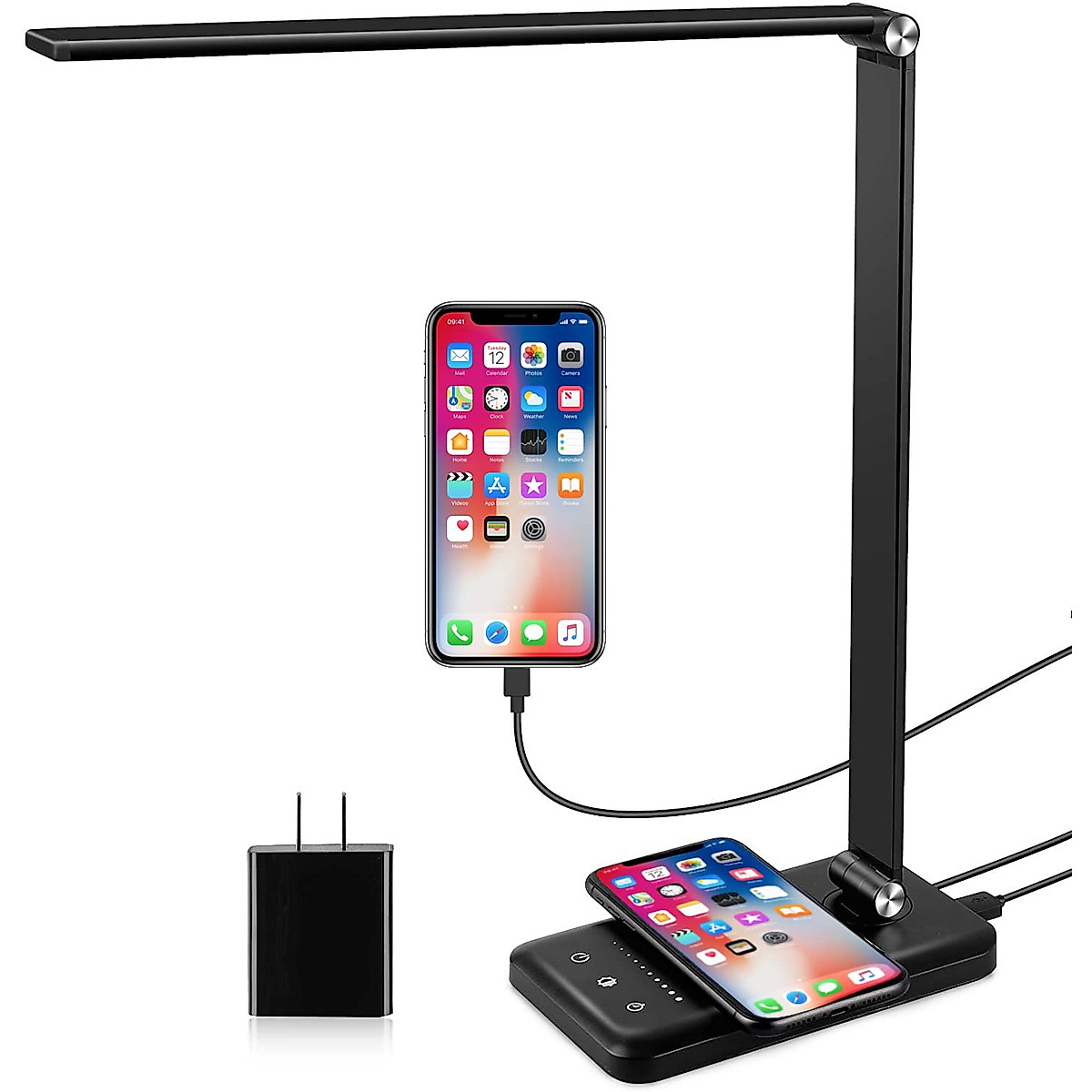 Enwar LED Desk Lamp| Multifunctional Touch Lamp| Wireless Charging Pad| 5 Lighting Modes with 5 Brightness Levels| Touch Control Dimmer |30/60 min Timer| Desk Lights for Home, Office, Bedroom