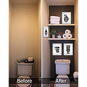 Bathroom Wall Decor | Canvas Wall Art with Wooden Frames | Funny Toilet Signs Quotes Wall Decor | Small Bathroom Pictures for Wall | Set of 4 | 8x10 inch(Framed)