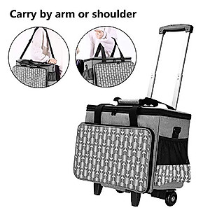 Yarwo Scrapbook Bag on Wheels, Rolling Scrapbook Storage Tote with Detachable Trolley, Gray with Arrow