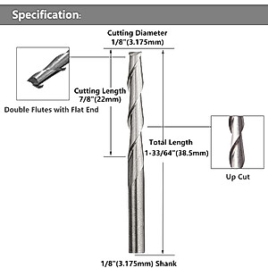 Yakamoz 10 Pack 1/8" Shank Spiral Upcut Bits CNC Flat End Mill Router Bit Set 2-Flute 7/8" Cutting Length Milling Cutter Tool for Wood PVC MDF Hardwood