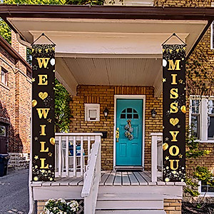 Luxiocio We Will Miss You Banner Porch Decorations, Going Away Party Farewell Party Decoration Supplies, Black Gold Graduation Party & Retirement Office Work Party Sign Décor