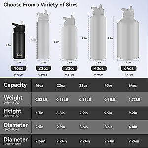 HASLE OUTFITTERS Insulated Water Bottle Kids 16 oz Double Wall Vacuum Stainless Steel Water Bottle Leak Proof for School Wide Mouth with Straw Lid & Spout Lid Keeps Cold and Hot(Black,1pack)