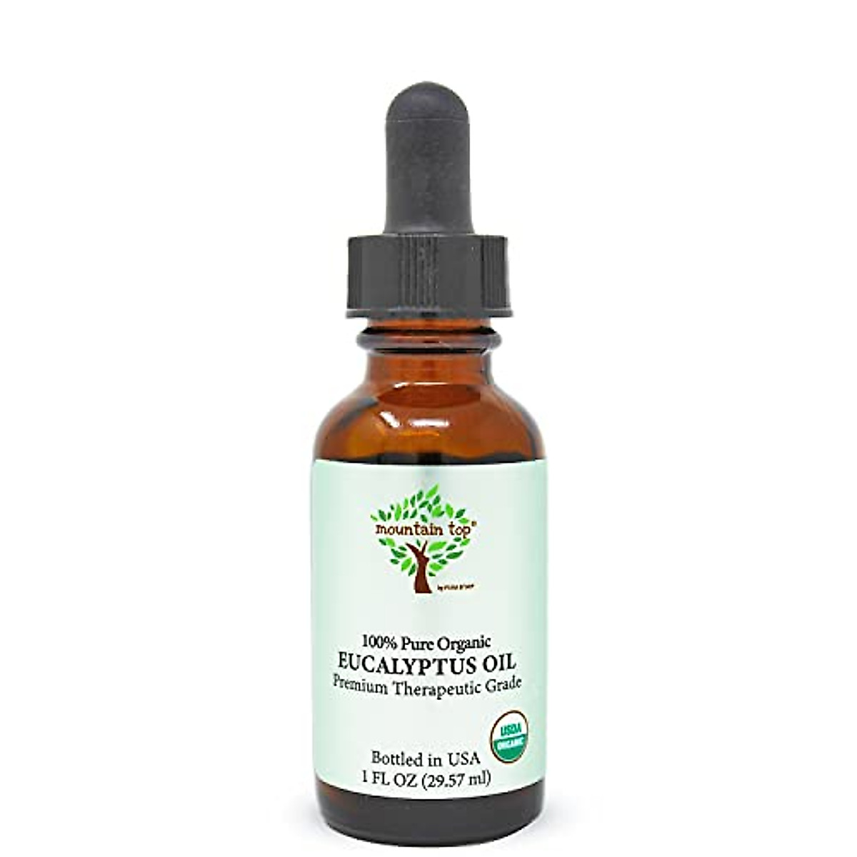 MOUNTAIN TOP Organic Eucalyptus Essential Oil with Glass Dropper - USDA Certified 100% Pure Premium Therapeutic Grade Diffuser Oil for Aromatherapy, Massage, Relaxation, Cleaning, Respiratory & Skin