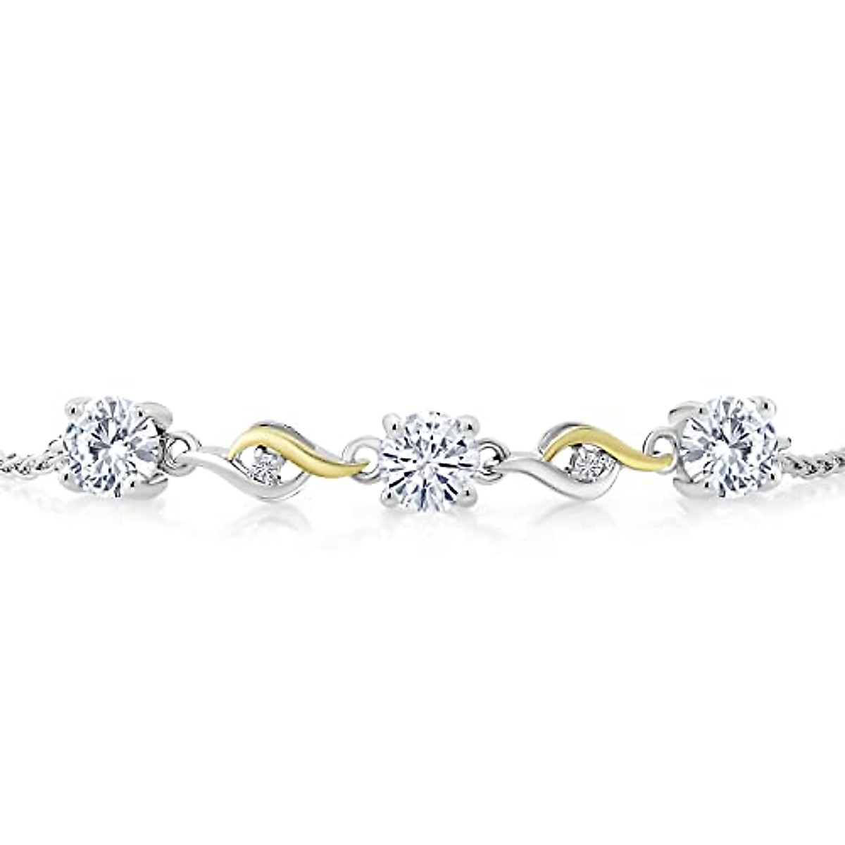 Gem Stone King 925 Sterling Silver and 10K Yellow Gold 5MM Round White Moissanite and White Lab Grown Diamond Tennis Bracelet For Women | 1.52 Cttw | Fully Adjustable Up to 9 Inch
