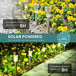 GIGALUMI 24 Pack Solar Path Lights Outdoor,Solar Lights Outdoor Waterproof,Stainless Steel LED Landscape Lighting,Solar Garden Lights for Driveway,Pathway,Patio,Yard