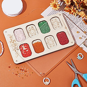AHANDMAKER Wooden Jewelry Storage Tray with Glass Lid Wood Bead Board with Lid 8 Slot Old Lace Bead Storage Organize with Cover for Beads, Bracelets 4.72 x 7.68 x 0.37 Inch