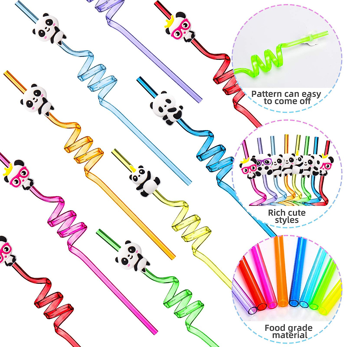 24 Pieces Panda Drinking Straws Reusable Panda Theme Straws Plastic Panda Drinking Straws for Birthday Party Bar Wedding Party Favors Supplies