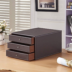 LEYT 3Drawer Organizer，Multi-Functional Leather File Cabinet Office Supplies Desktop Storage-2Color (Color : A1)