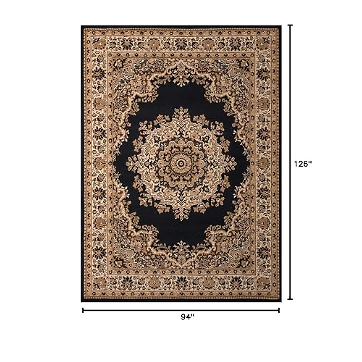 United Weavers Dallas Floral Kirman Area Rug - Black, 8x11, Traditional Indoor Floor Rug with Jute Backing