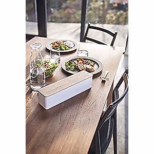 YAMAZAKI Home Rin Utensil Case Knife Fork Spoon Silverware Cutlery Holder With Divider, Portable For Kitchen Counter Or Table - Plastic + Wood