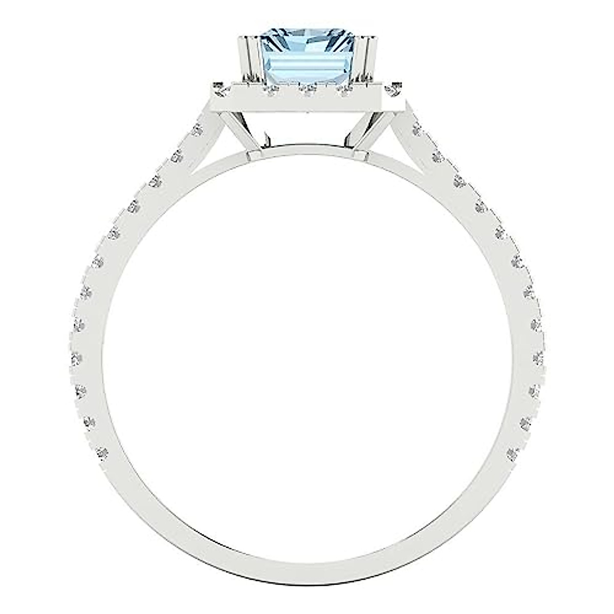 Clara Pucci 1.98 ct Emerald Cut Solitaire Halo Genuine Natural Aquamarine Engagement Promise Anniversary Bridal Ring 18K White Gold 3.5