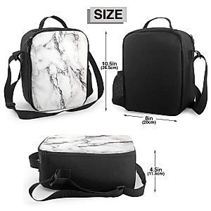 MSGUIDE Simple White Marble Stone Men & Women Insulated Lunch Bag,Reusable Tote Lunch Box with Water Bottle Holder and Adjustable Shoulder Strap for School Office Picnic