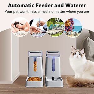 Automatic Cat Feeders 2 Packs with Cat Water Dispenser and Cat Food Dispenser Automatic Dog Feeder and Dog Water Dispenser for Small Medium Big Pet Dog Cat Puppy Kitten 1 Gallon