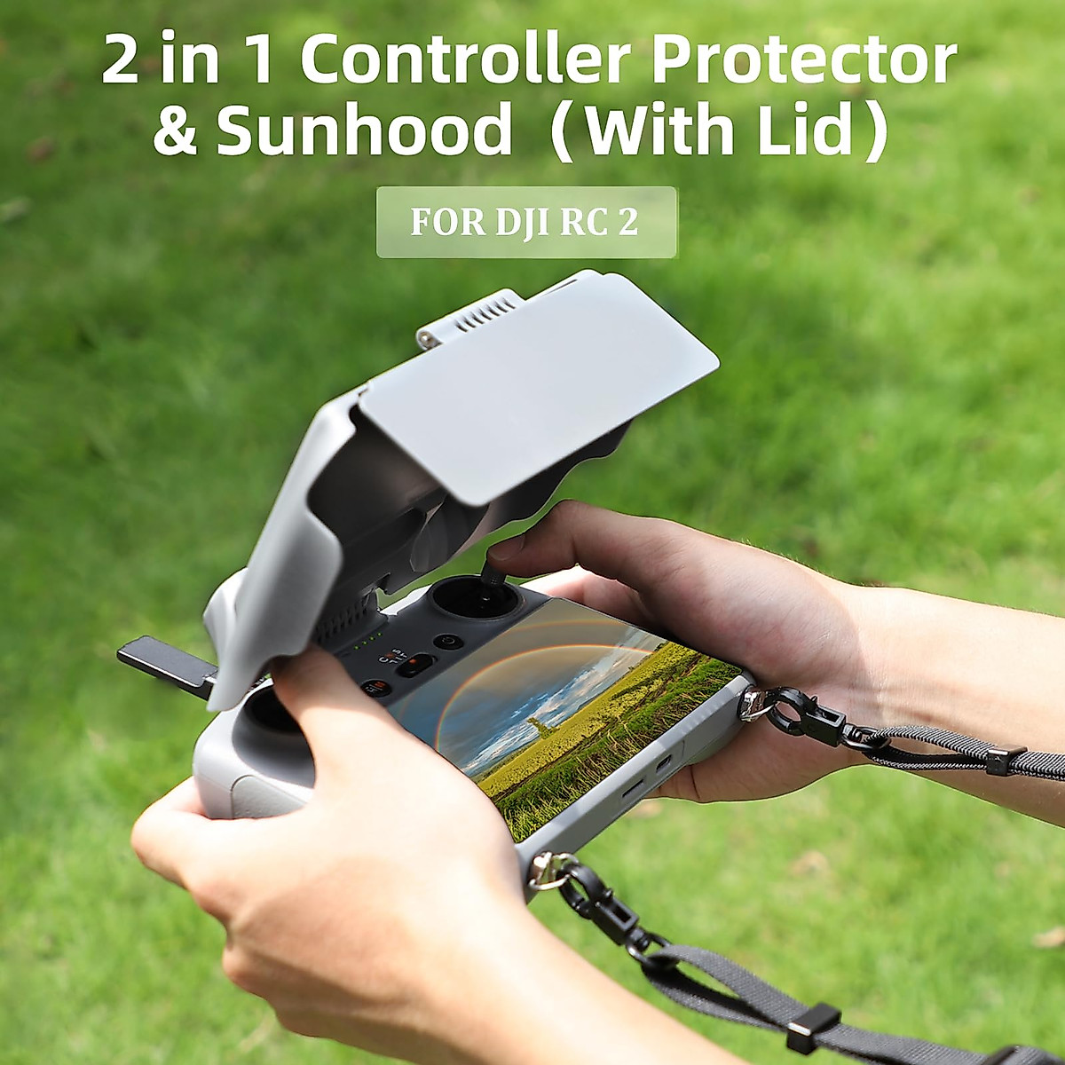 Shaluoman RC Sun Hood Sunshade for DJI Air 3 Mini 4 Pro Accessories(DJI RC 2 Remote Controller), 2-IN-1 Upgraded 180° Adjustable RC Protective Cover Case with Lid for Air 3 Mini 4 Pro Drone(DJI RC 2)