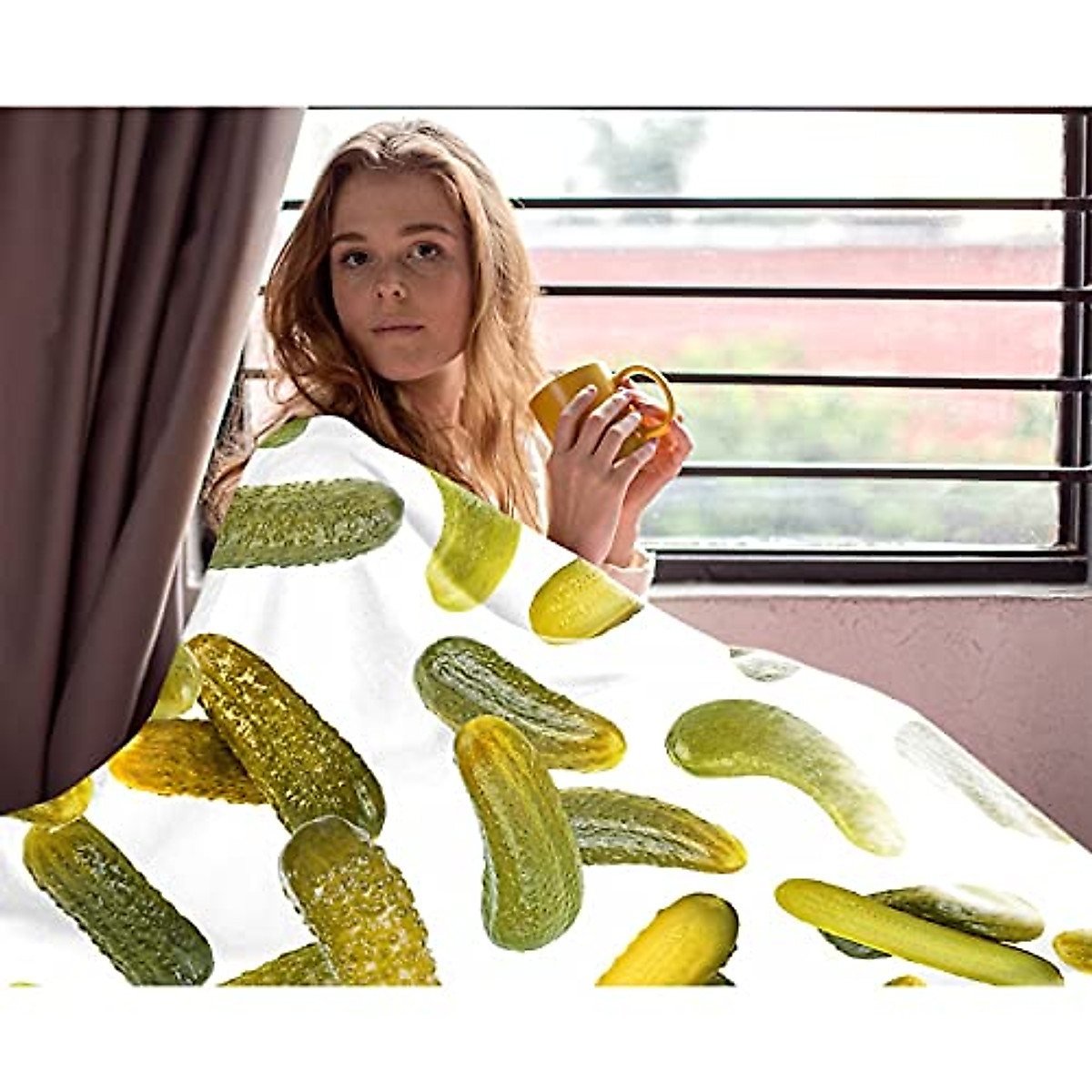 Dill Pickle Blanket and Throw Cucumber Funny Food Blanket for Women Men Kids Adults Cozy Flannel Bed Blanket Home Couch Dorm Sofa Teen Size 50"x60"