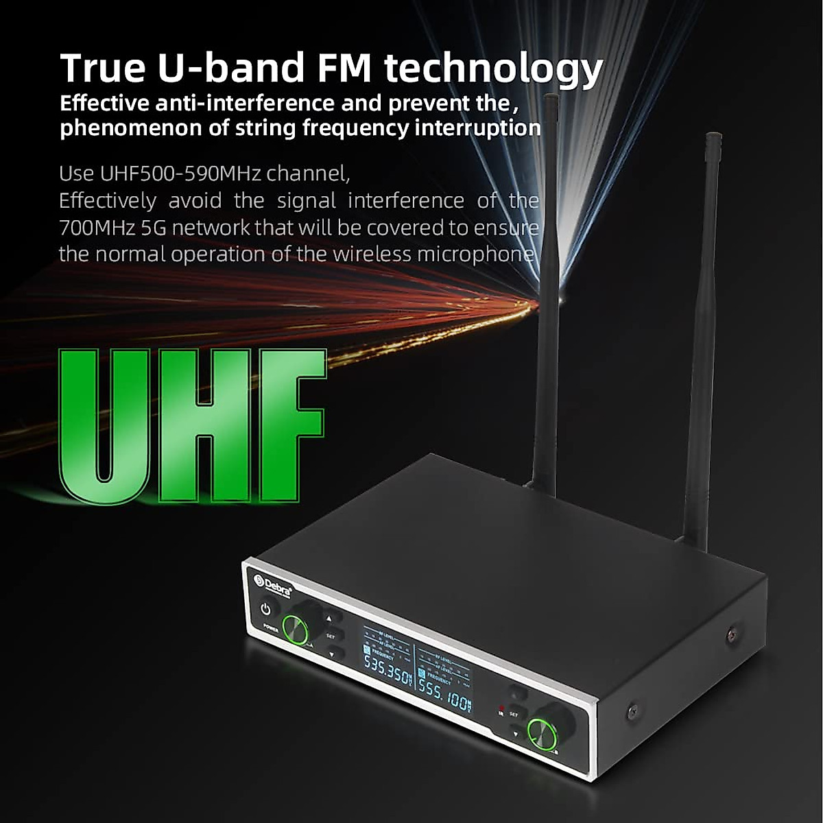 D Debra Audio R202 UHF Wireless Handheld Microphone System, 2x100 Channels Metal Dual Professional Cordless Dynamic Mic for Home Karaoke DJ Meeting Party Church, 320FT