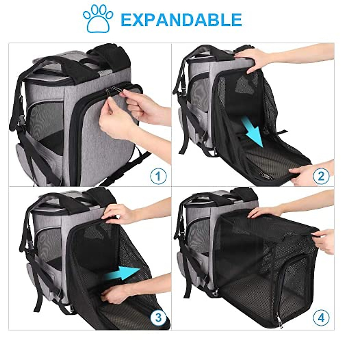 HALOVIE Pet Carrier Backpack Expandable for Cats Dogs Under 18 LB, Breathable Mesh Cat Backpack Carrier Bag, Foldable Dog Backpack Carrier for Small Dogs Rabbits Puppies