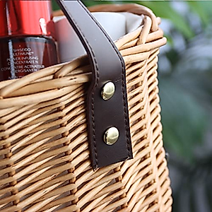 Wicker Picnic Basket with Double Leather Handles, Natural Willow Hamper for Easter Eggs Candy Wine Toy Flower Wedding Gifts