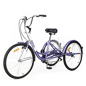 KNUS Adult Tricycle Trikes,7 Speed 3-Wheel Bikes,26 Inch Wheels Cruiser Bicycles with Large Shopping Basket for Women and Men -Purple