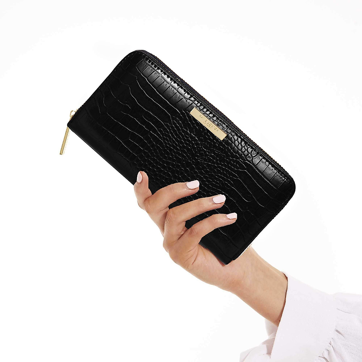 KATIE LOXTON Faux Crocodile Womens Vegan Leather Fashion Full Zip Wallet Purse Black