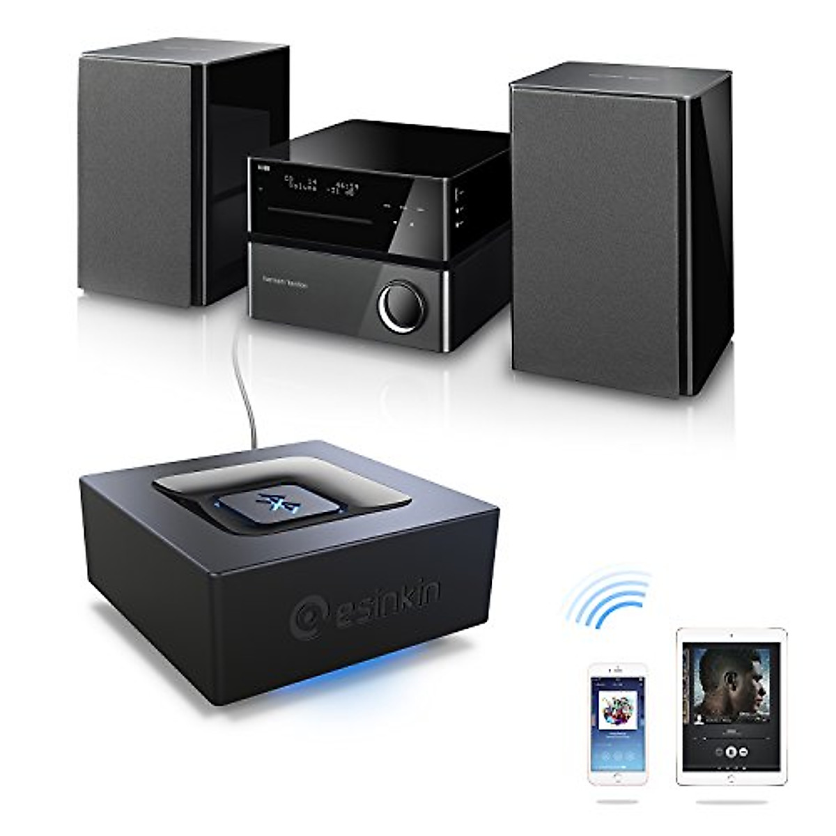 Bluetooth Audio Adapter for Music Streaming Sound System, esinkin W29-us Wireless Audio Adapter Works with Smart Phones and Tablets, Wireless Adapter for Speakers