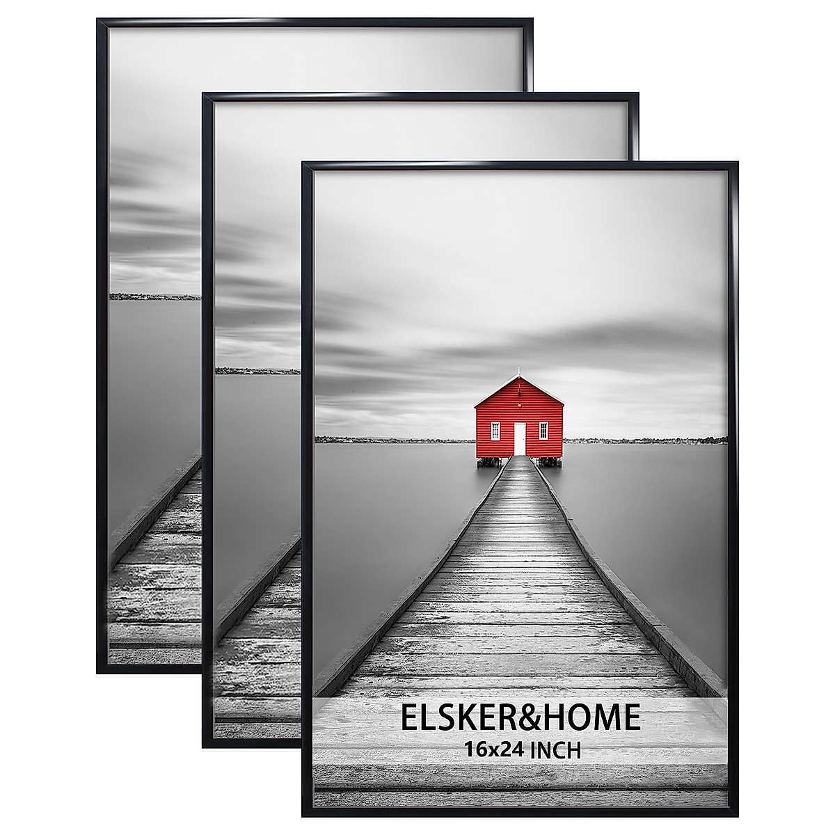 ELSKER&HOME 16x24 Poster Frame 3 Pack, Black Picture Frame for Horizontal or Vertical Wall Mounting, Sturdy and Scratch-proof
