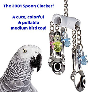 Bonka Bird Toys 2001 Spoon Clacker Durable Stainless Steel Pull Parrot Parrotlet Quaker Cockatiel