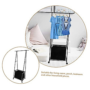 WOONEKY Coat Rack Black Coat Rack Rolling Closet Rack Laundry Cart Rack Rolling Clothes Hanger Clothes Stand for Display Handbags Garment Rack Handbags Coat Rack Laundry Basket Metal Black