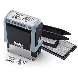 Trodat Printy 4912 Self Inking Pastel Blue Do it Yourself (DIY) 4 line Personalized Custom Message or Address Stamp kit with Black Ink, Impression Size: 3/4” x 1-7/8” inch