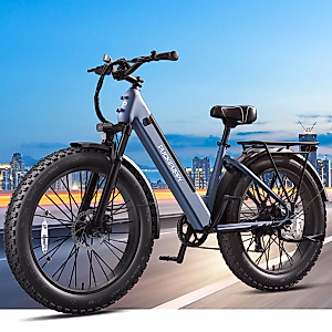 PUCKIPUPPY Electric Bike for Adults 960W Peak, 48V 15AH Removable Battery Electric Bicycle, 28MPH Commuter E-Bike, 7 Speed, Up to 60 Miles,All Terrain 26" Fat Tire Front Suspension, Samoyed