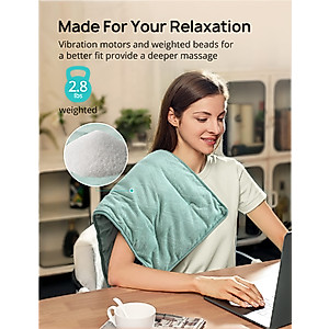 EVAJOY Weighted Heating Pad with 2 Massager, XL 12 x 24'' Electric Massaging Heating Pad for Back Pain Relief, 3 Heat Levels, 6 Vibration Massage Settings, 18 Relaxing Combinations (12 x 24'') Green