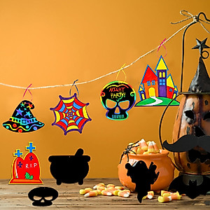 Max Fun Halloween Craft Scratch Paper Art for Kids Party Games Ornaments 96PCS Magic Rainbow Scratch Off Cards Paper Hanging Educational Toys Kit Halloween Party Supplies Birthday Gift