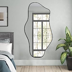 DAOYIJIAJU Large Irregular Mirror, Asymmetrical Wall Mirror, 47.2"x21" Unique Shaped Mirror, Modern Oblong Mirrors for Living Room Bathroom Bedroom Entryway Fireplace