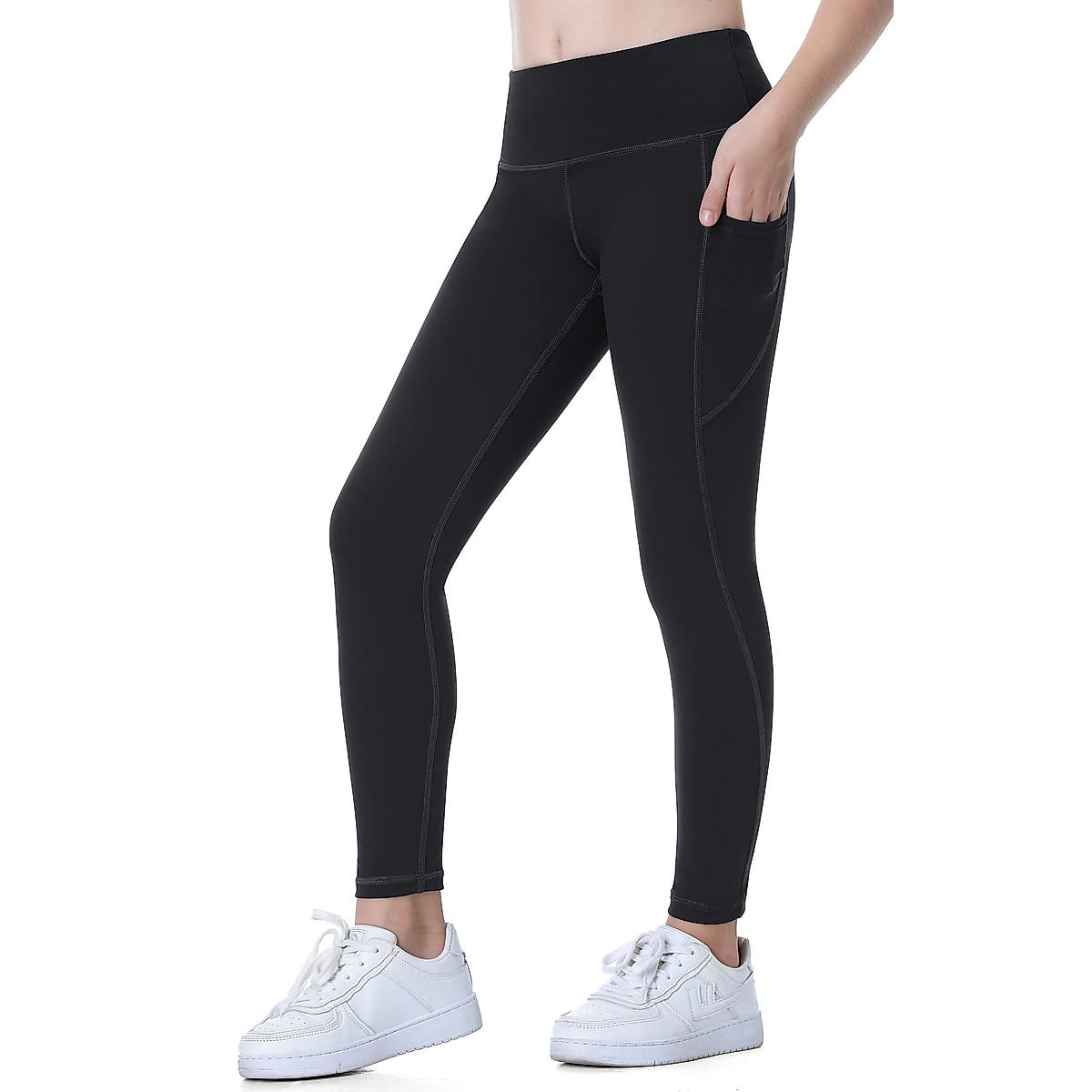Heathyoga Girls Leggings with Pockets Girls Yoga Pants Athletic Leggings for Girls Dancing Leggings Workout Leggings Black