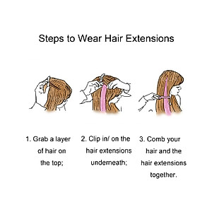 EUICAE Hair Extensions 1 Steel Comb for Free Clip in Hair Extensions Highlights Straight Long Hairpiece Hair Accessories for Girls Women Kids Doll Hair Pieces Colored Wigs Pieces (Cherry pink)