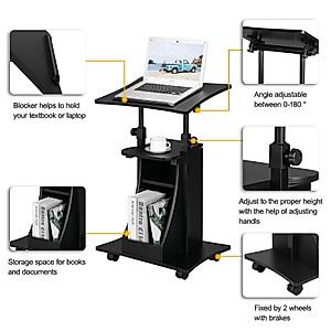 VINGLI Lectern Podium Stand, Mobile Height Adjustable Church Classroom Lecture, Portable Presentation Concert Podium, Reading or Laptop Desk with Edge Stopper, Black