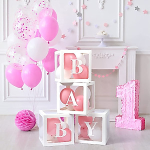 Baby Boxes with Letters for Baby Shower, Gender Reveal Decorations with 4 Transparent Balloon Boxes for Gender Reveal Baby Shower Decorations(White)