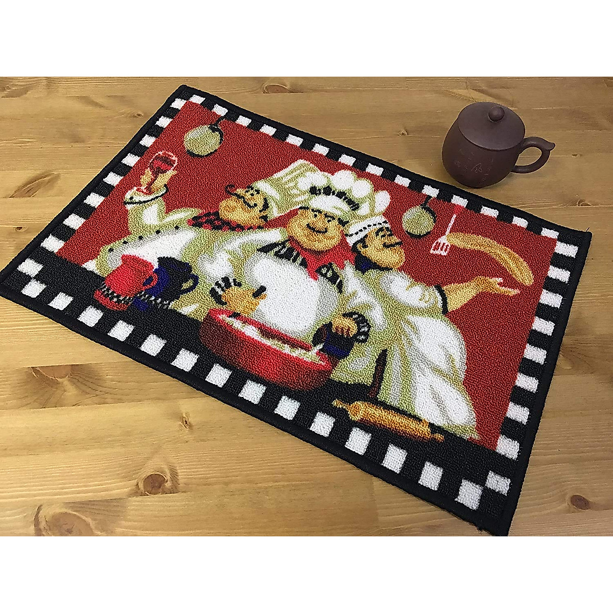 farawamu Fat Chef Kitchen Rugs and Mats, Washable Non Slip Latex Backing Red Kitchen Rugs Door Mats, Funny Chef Decorations for the Kitchen Red