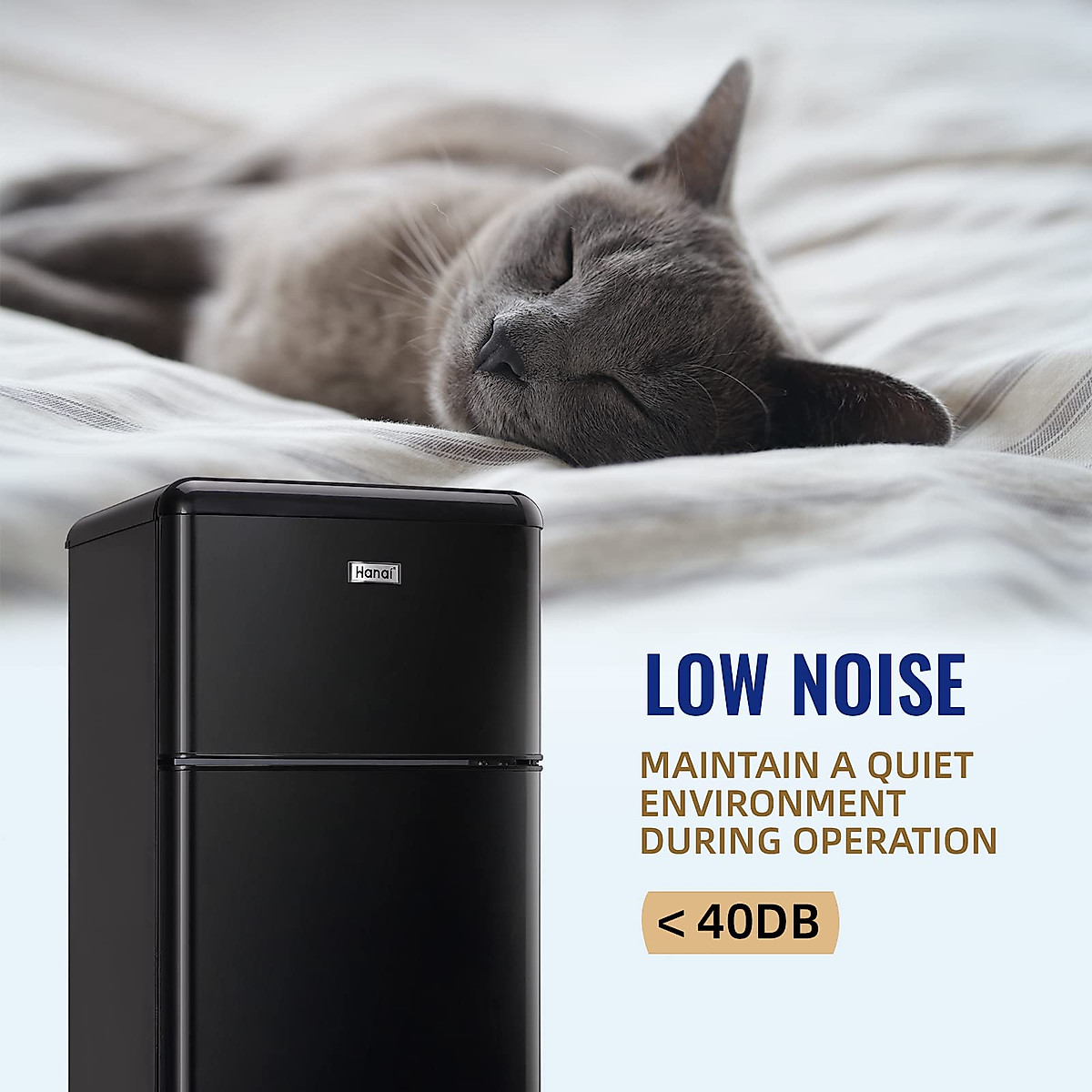 WANAI Mini Fridge Dual Door Refrigerator with Freezer, Compact Refrigerator with Adjustable Temperature & Removable Glass Shelves, Fridge for Apartment/Dorm/Office/Kitchen, Energy Saving, BLACK